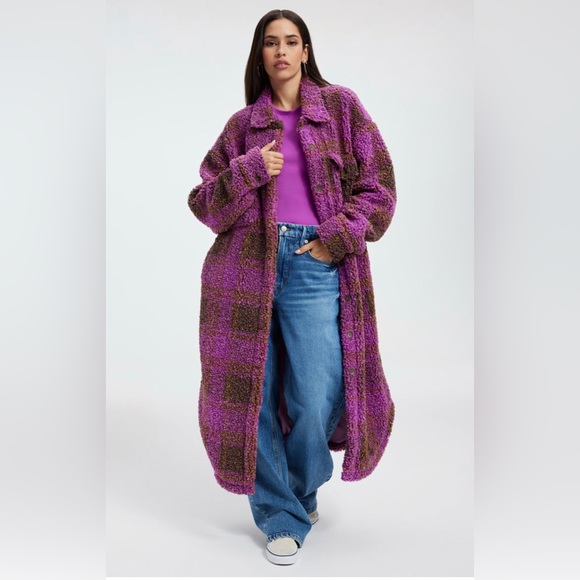 Good American | Jackets & Coats | Nwt Good American Long Plaid Sherpa ...